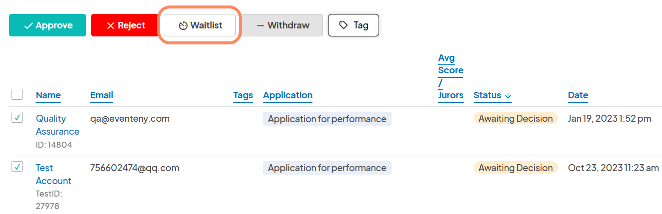 How To Bulk Approve, Reject, Waitlist and Withdraw Other Applications – Eventeny