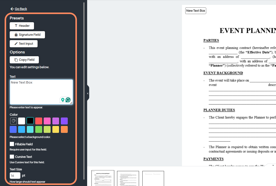 Add and Copy Text Fields in Contracts – Eventeny